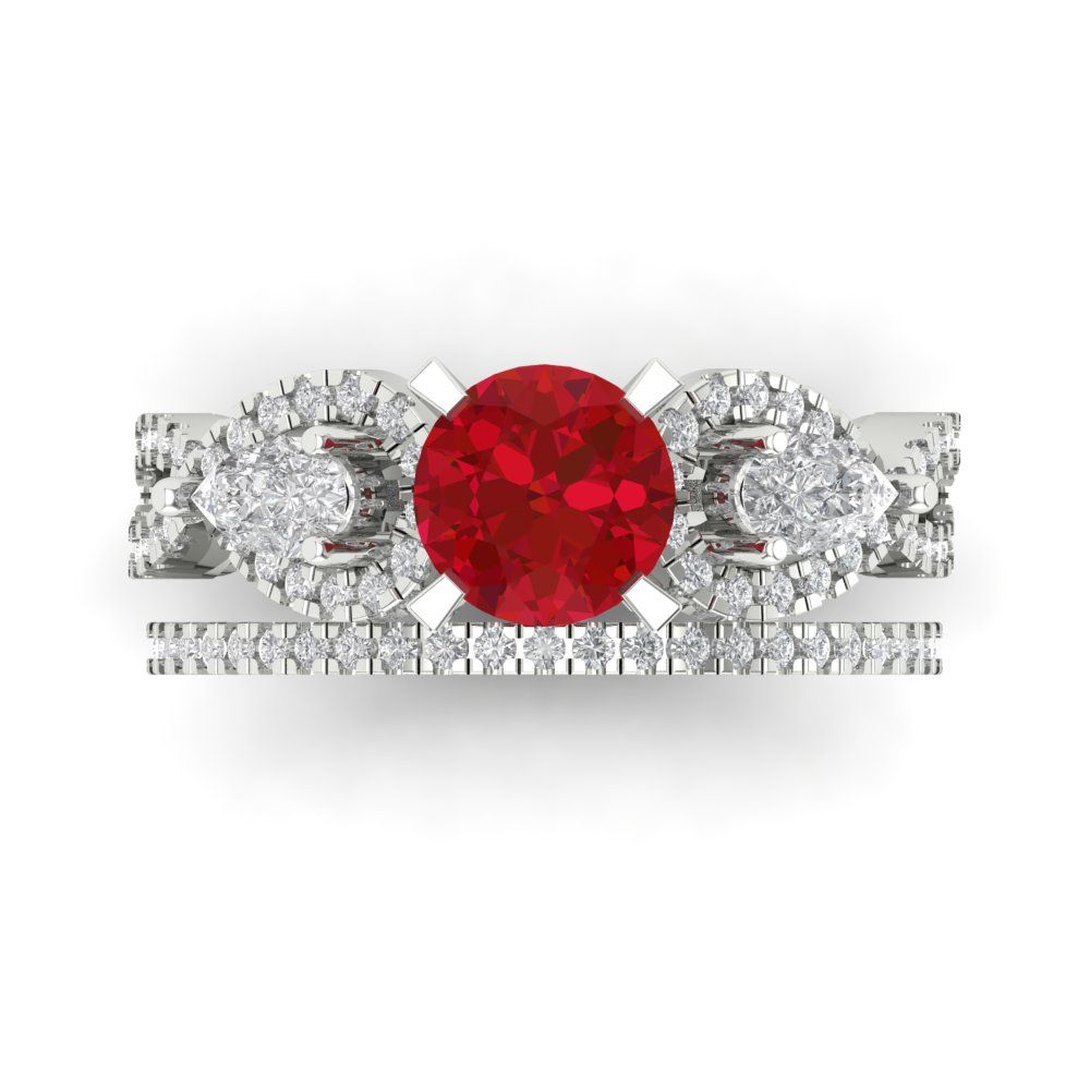 1.925 cttw Round Cut Simulated Ruby Bridal Set - Solid White Gold Enga ...