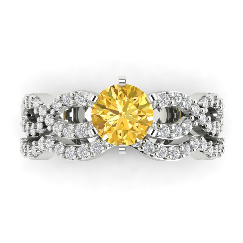 1.57 cttw Round Cut Simulated Yellow Diamond Bridal Set - Solid White ...