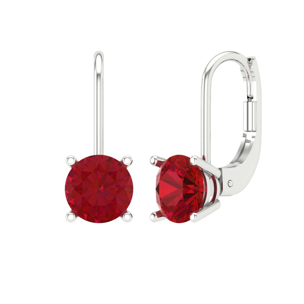 1 ctw Ruby Drop Dangle Earrings | 5.0mm Round Cut White Gold Lever Back ...