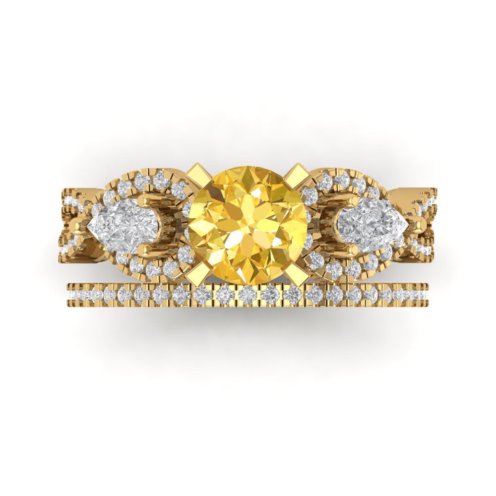 1.925 cttw Round Cut Simulated Yellow Diamond Bridal Set - Solid Yello ...