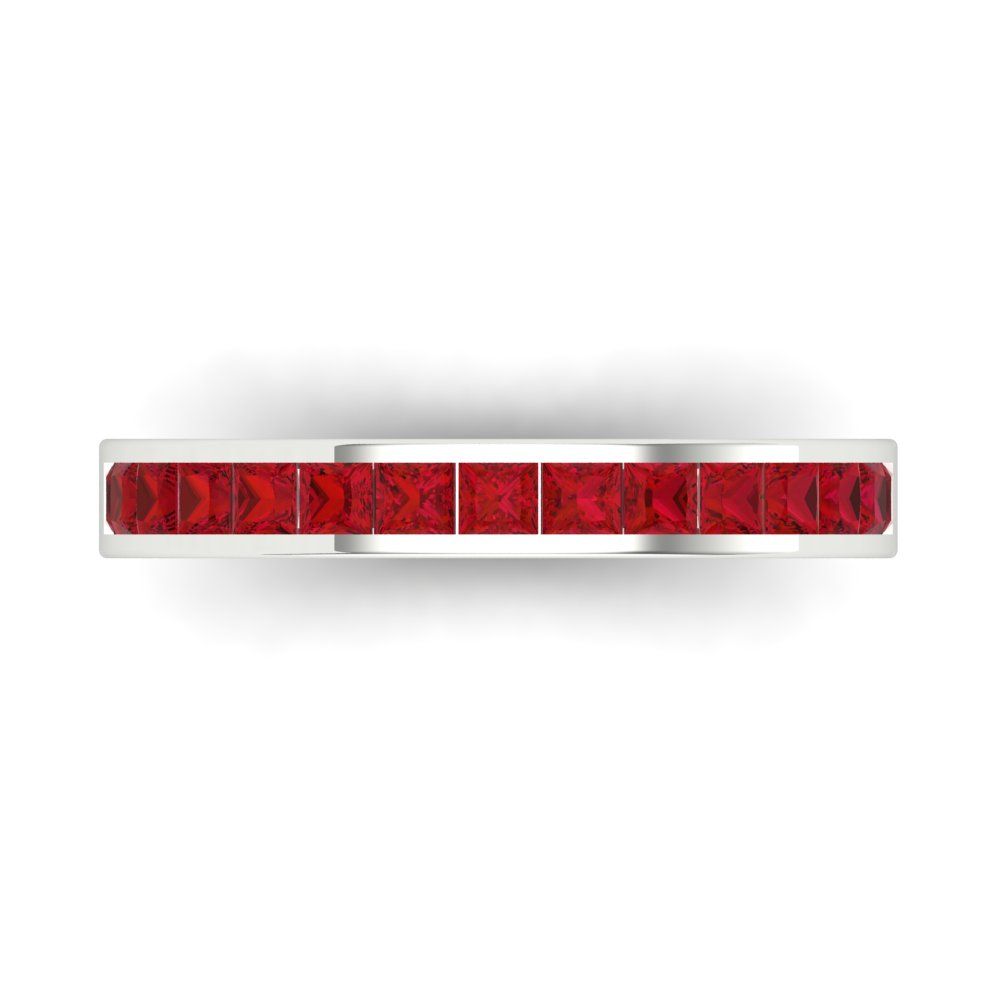 0.78 cttw Simulated Ruby Princess Cut White Gold Eternity Wedding Band ...