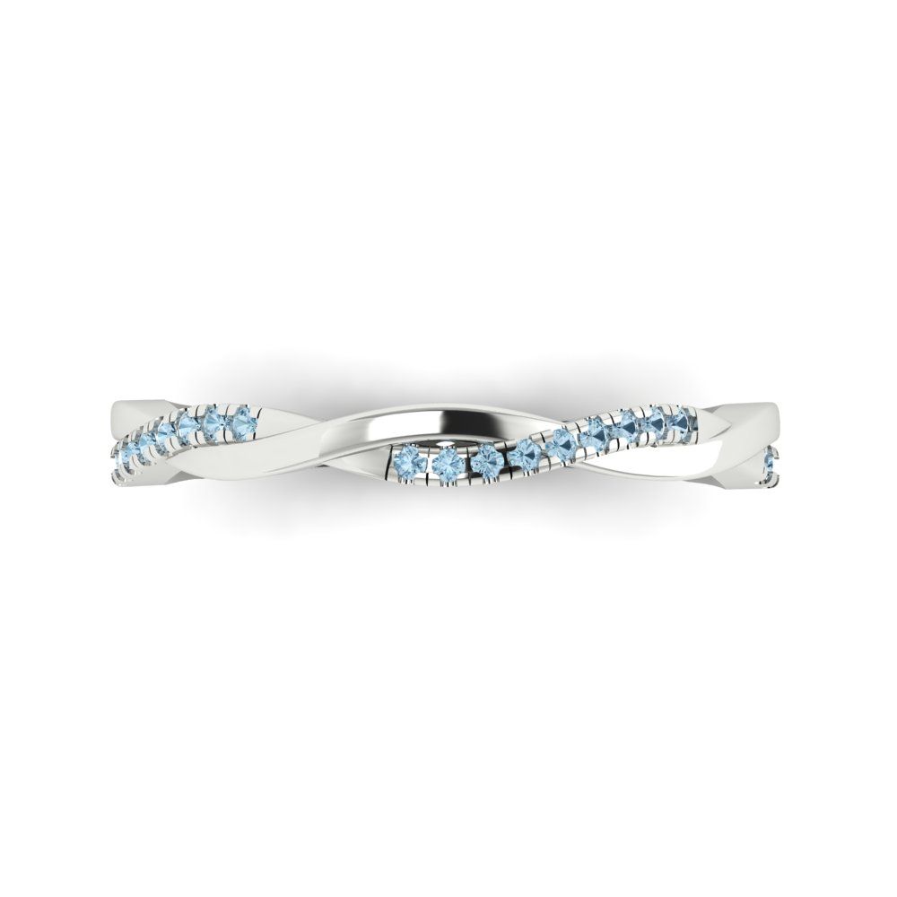 0.16 cttw Natural Swiss Blue Topaz Round Cut White Gold Eternity Weddi ...