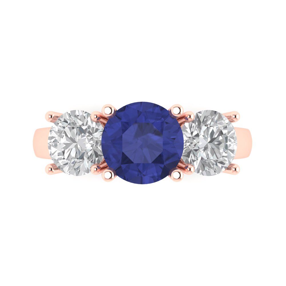 3 cttw Simulated Tanzanite Three-Stone Engagement Ring - Solid Rose Go ...