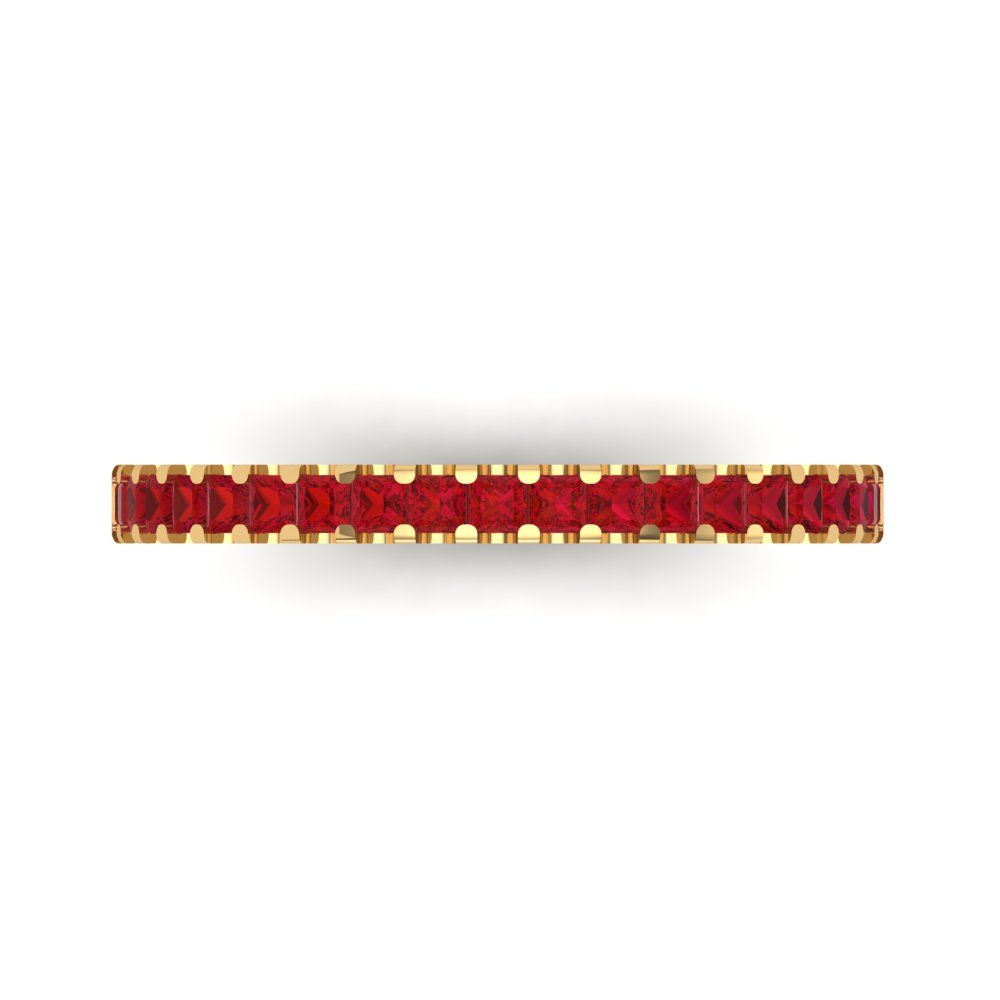 0.285 cttw Simulated Ruby Princess Cut Yellow Gold Eternity Wedding Ba ...