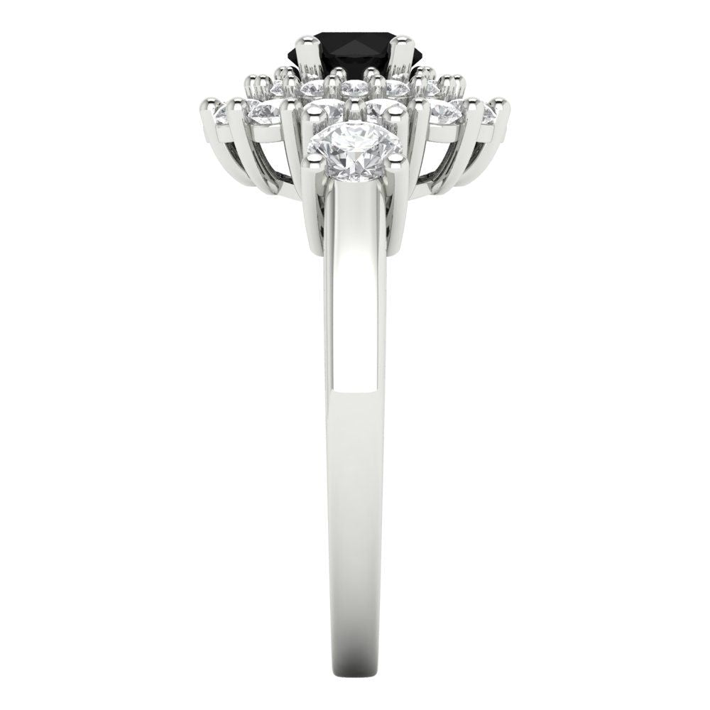 1.6 ct Brilliant Round Cut Natural Onyx Stone White Gold Halo Solitair ...